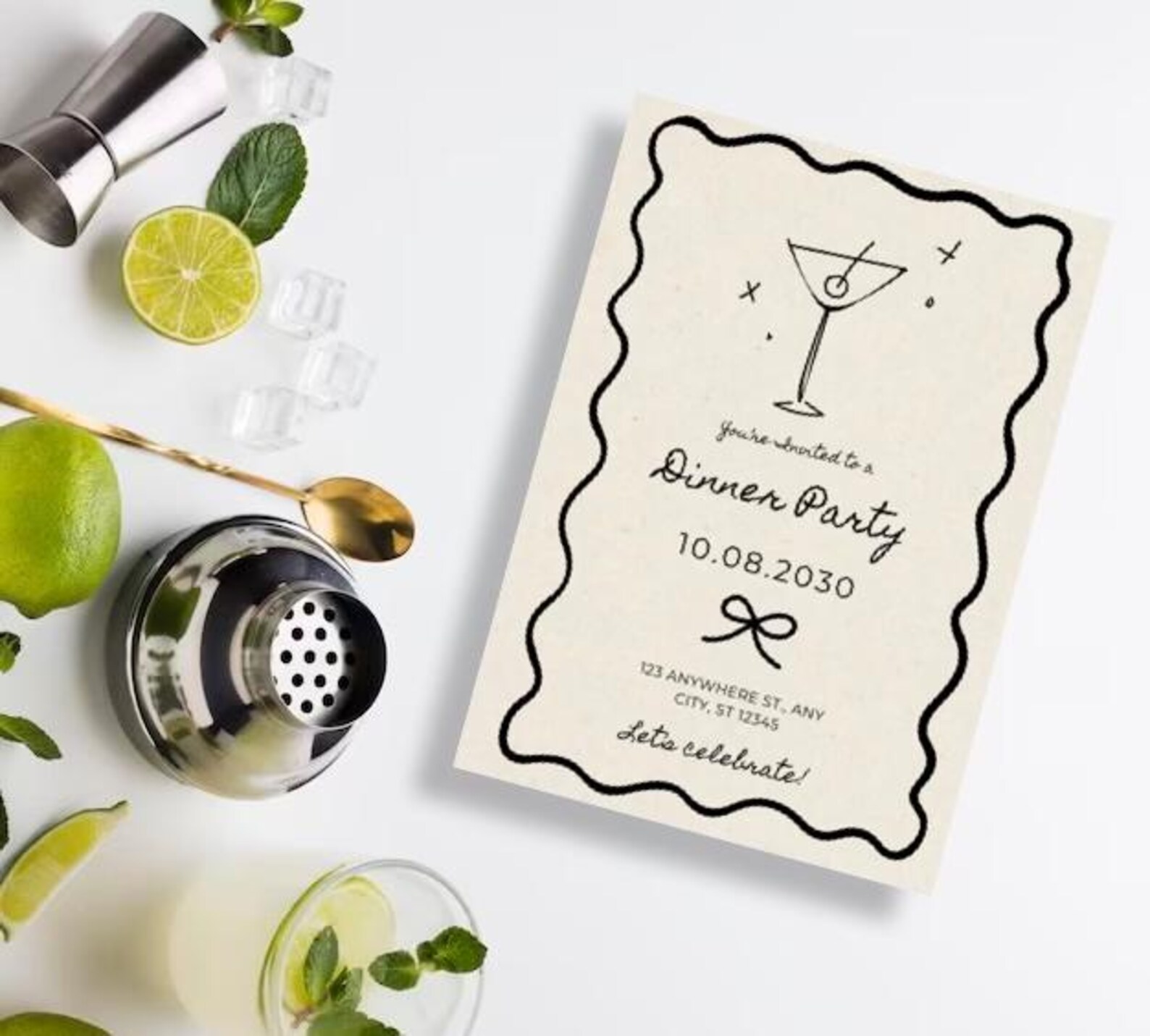 Birthday Invitation, Birthday Party Invitation, Martini Party, Dinner ...