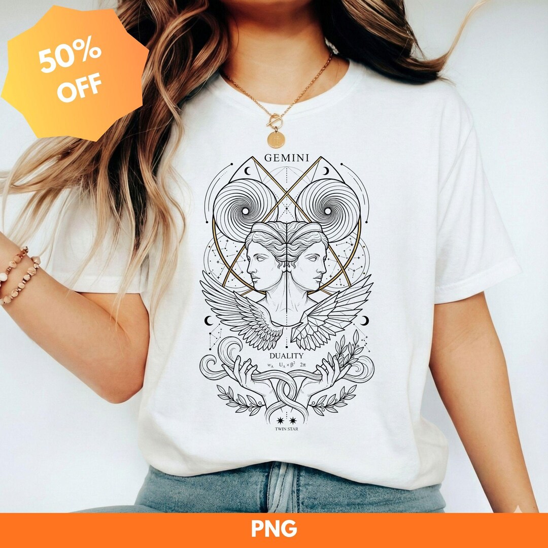 Gemini Line Art PNG - Celestial Zodiac Duality Print - Mystical ...