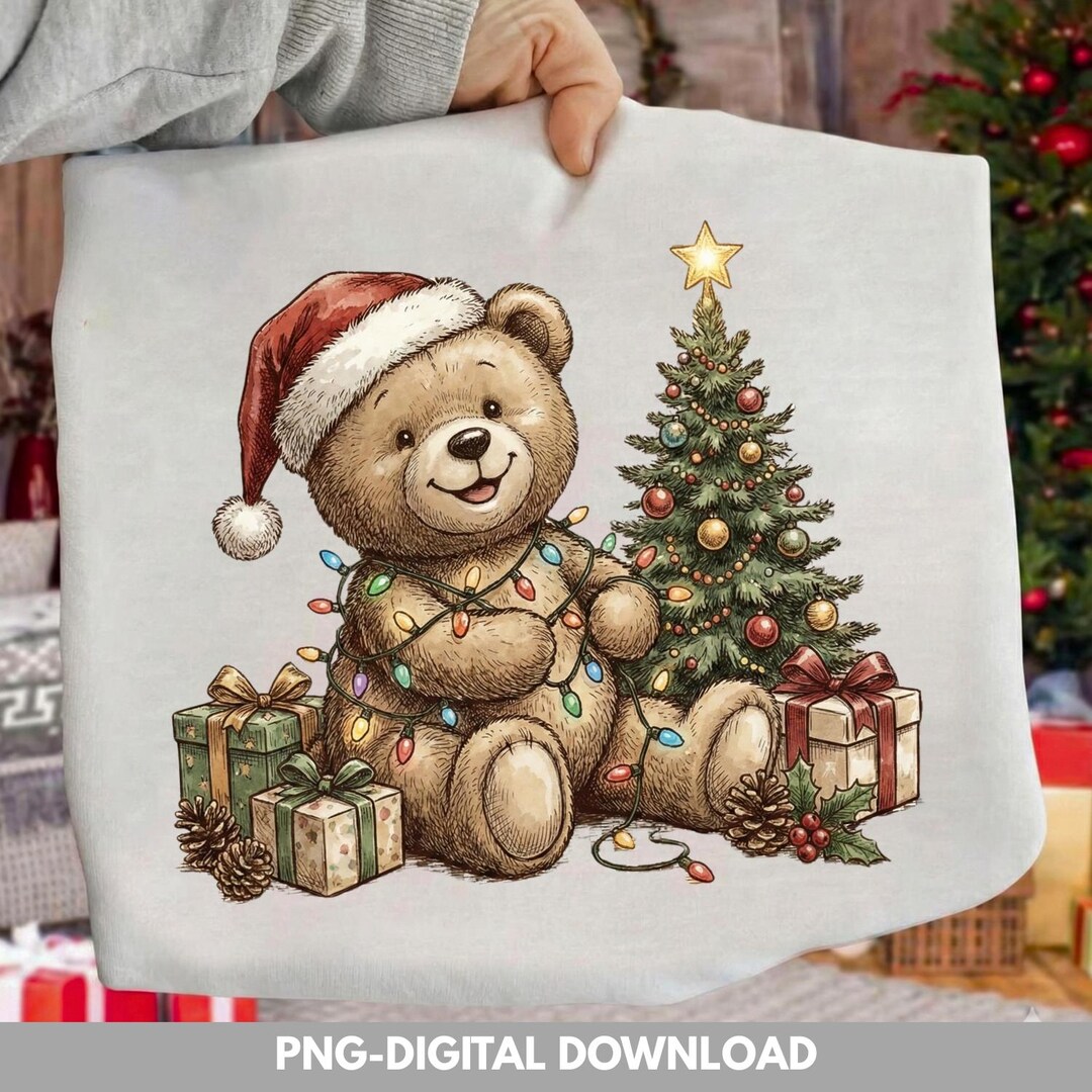 Vintage Christmas Bear & Tree PNG, Holiday Clipart (digital Download ...