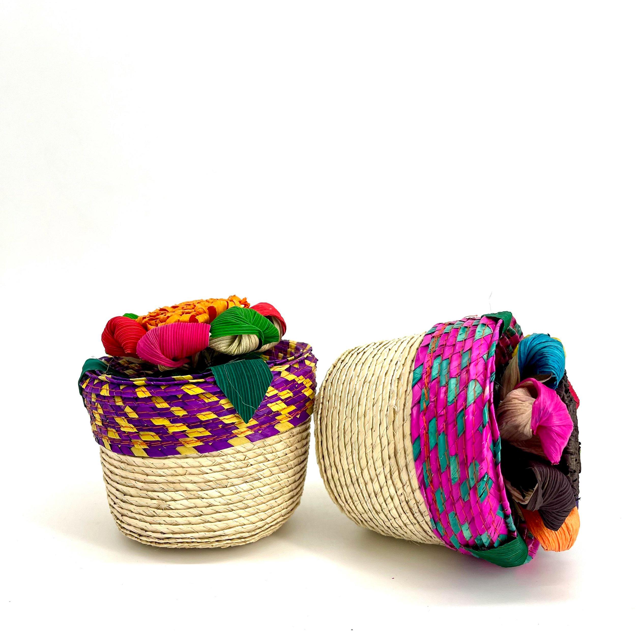 Small Palm Basket With Corn Husk Flower - Etsy