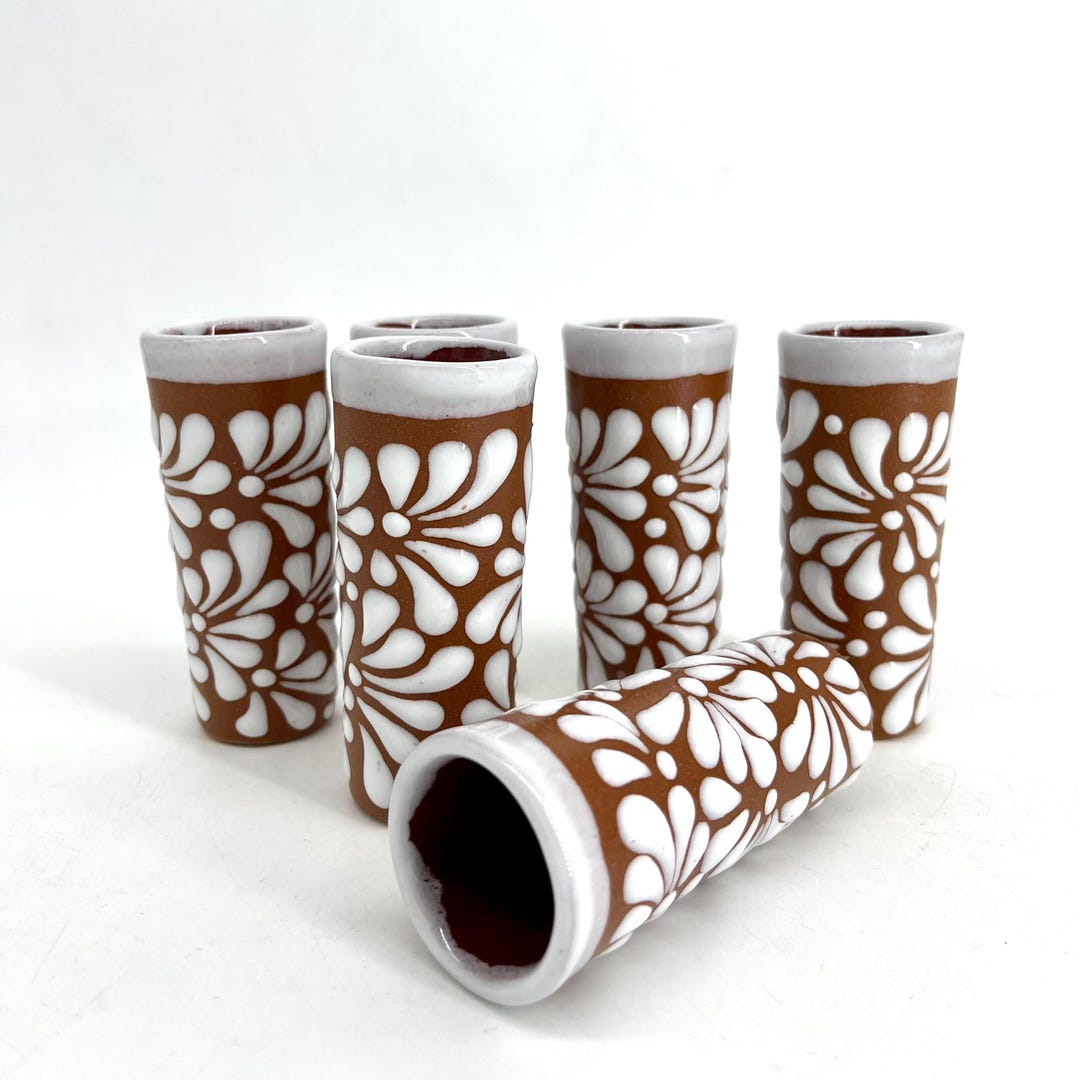 Set of (6) Mexican Tequileros in Brown With White Accents - Etsy