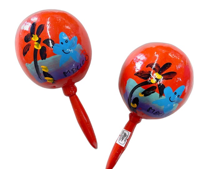 Vintage Mexican Maraca Gourd Rattles Hand Painted Wood Handle - Etsy