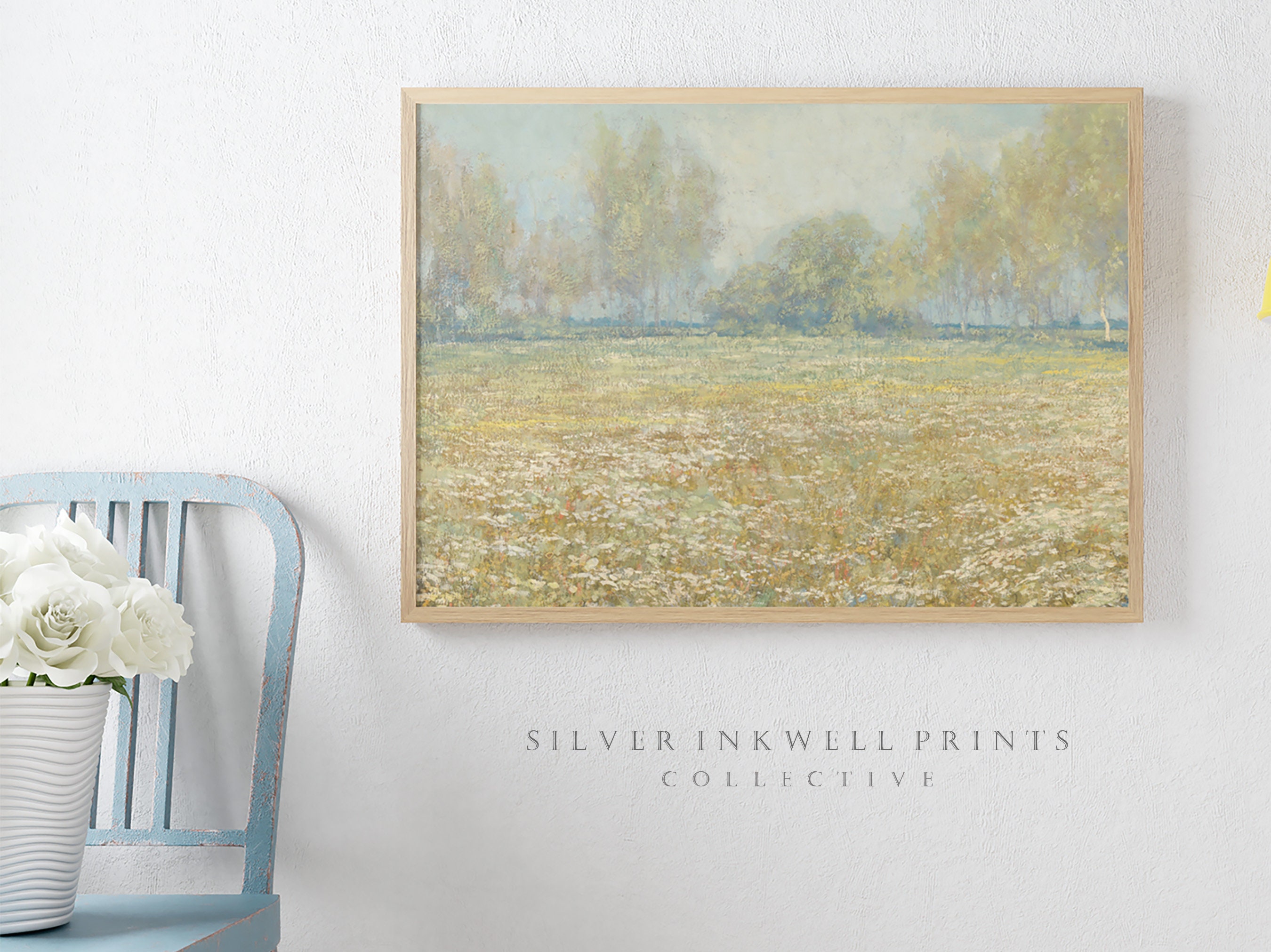 Printable Wildflower Field Art Vintage Landscape Art Print Country Oil ...