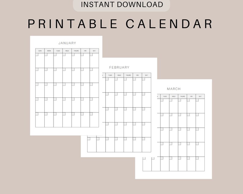 Printable Blank 12 Month Calendar - Etsy