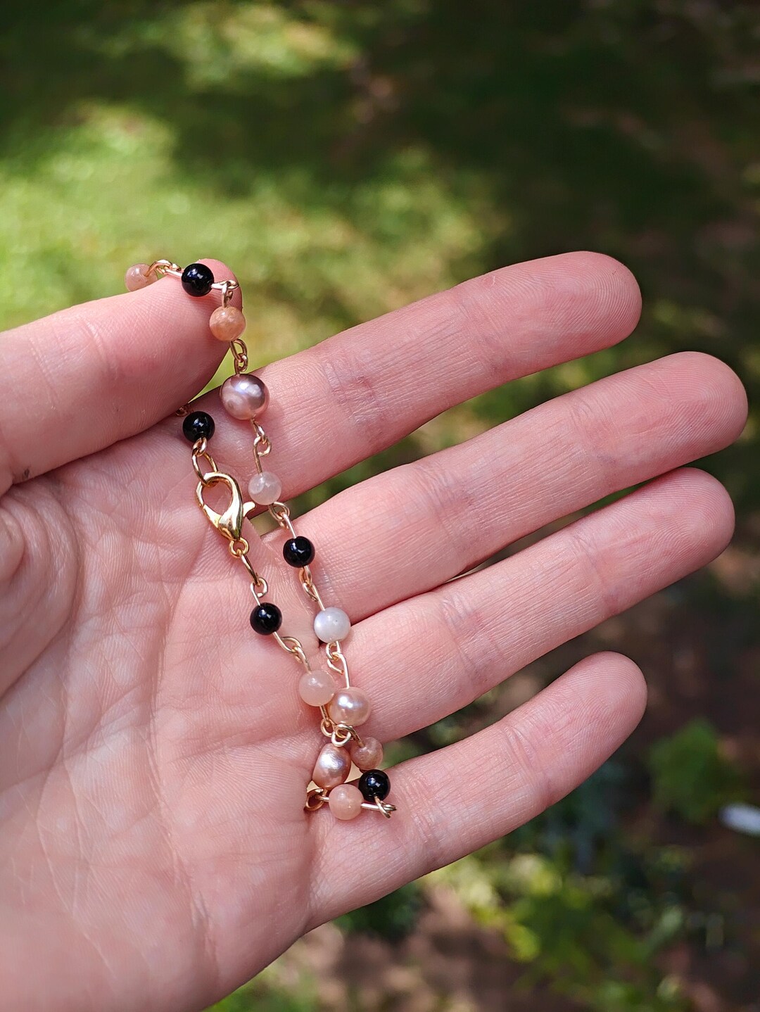 Pearl and Sunstone Bracelet - Etsy