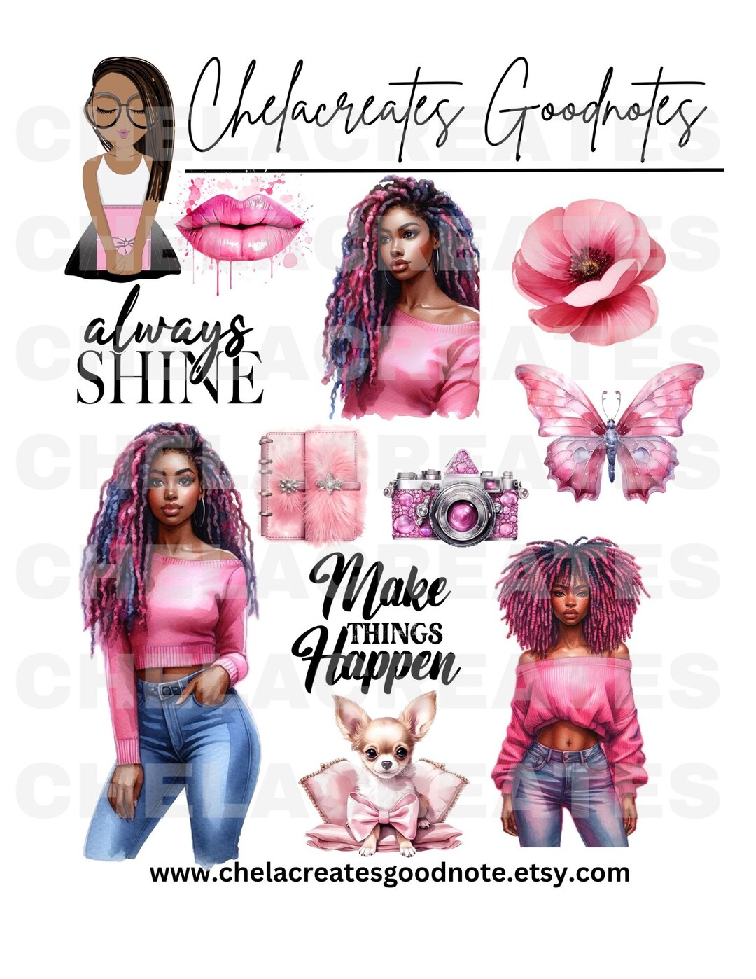 Be Pink Digital Sticker Sheet - Etsy