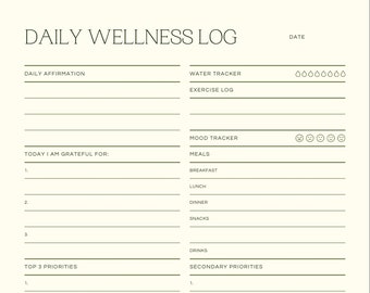 Daily Wellness Log - Etsy