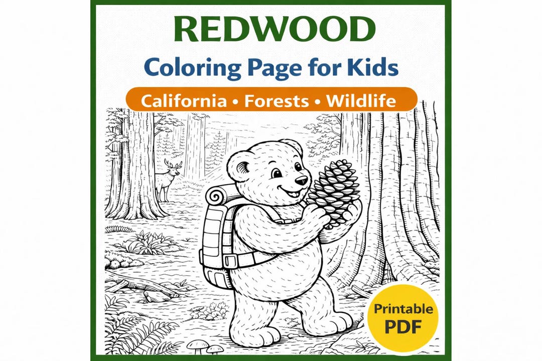 Redwood National Park Coloring Page | California Kids Activity (PDF ...