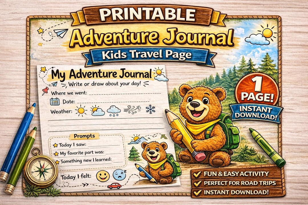 Kids Adventure Journal Page | Printable Road Trip Activity (instant ...