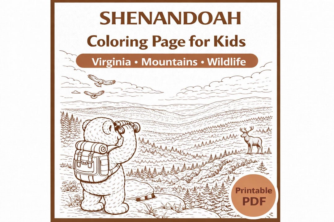 Shenandoah National Park Kids Coloring Sheet Printable PDF | Virginia ...