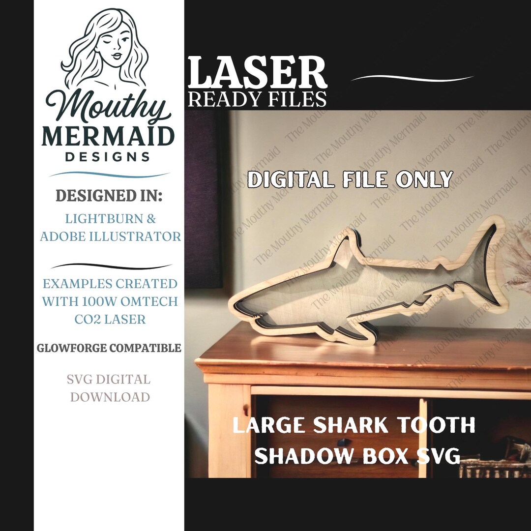 LARGE Original Shark Shadow Box SVG for Shark Tooth Collecting ...