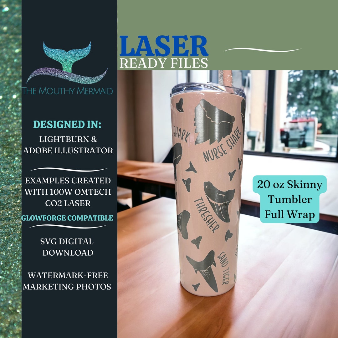 Shark Tooth Identification Laser Engraved Full Wrap Design for 20oz ...