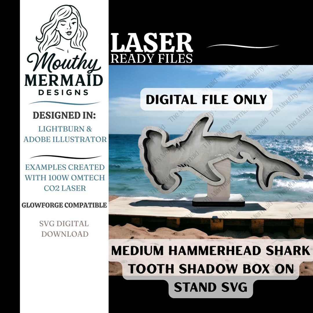 MEDIUM Hammerhead on Stand Shark Shadow Box SVG for Shark Tooth ...