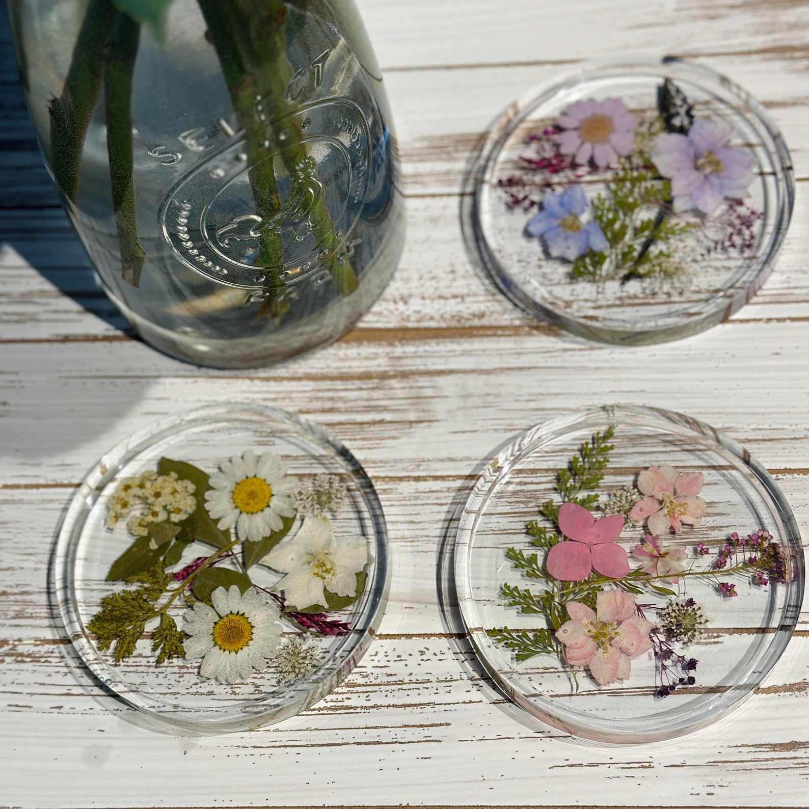 Set of 4 Wildflower Coasters, Stackable Coasters, Boho Coasters, Summer ...