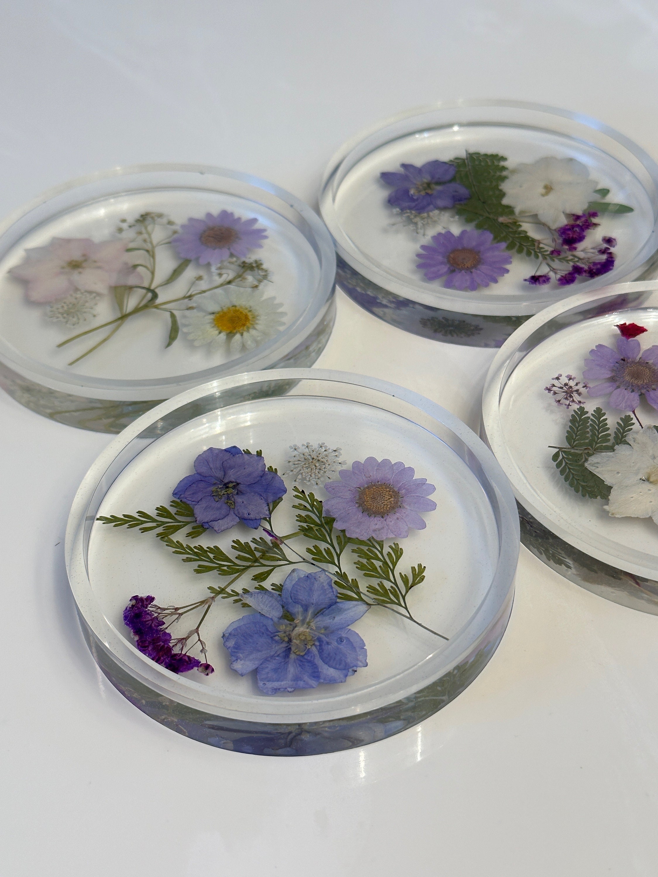 Set of 4 Wildflower Coasters, Stackable Coasters, Boho Coasters, Summer ...