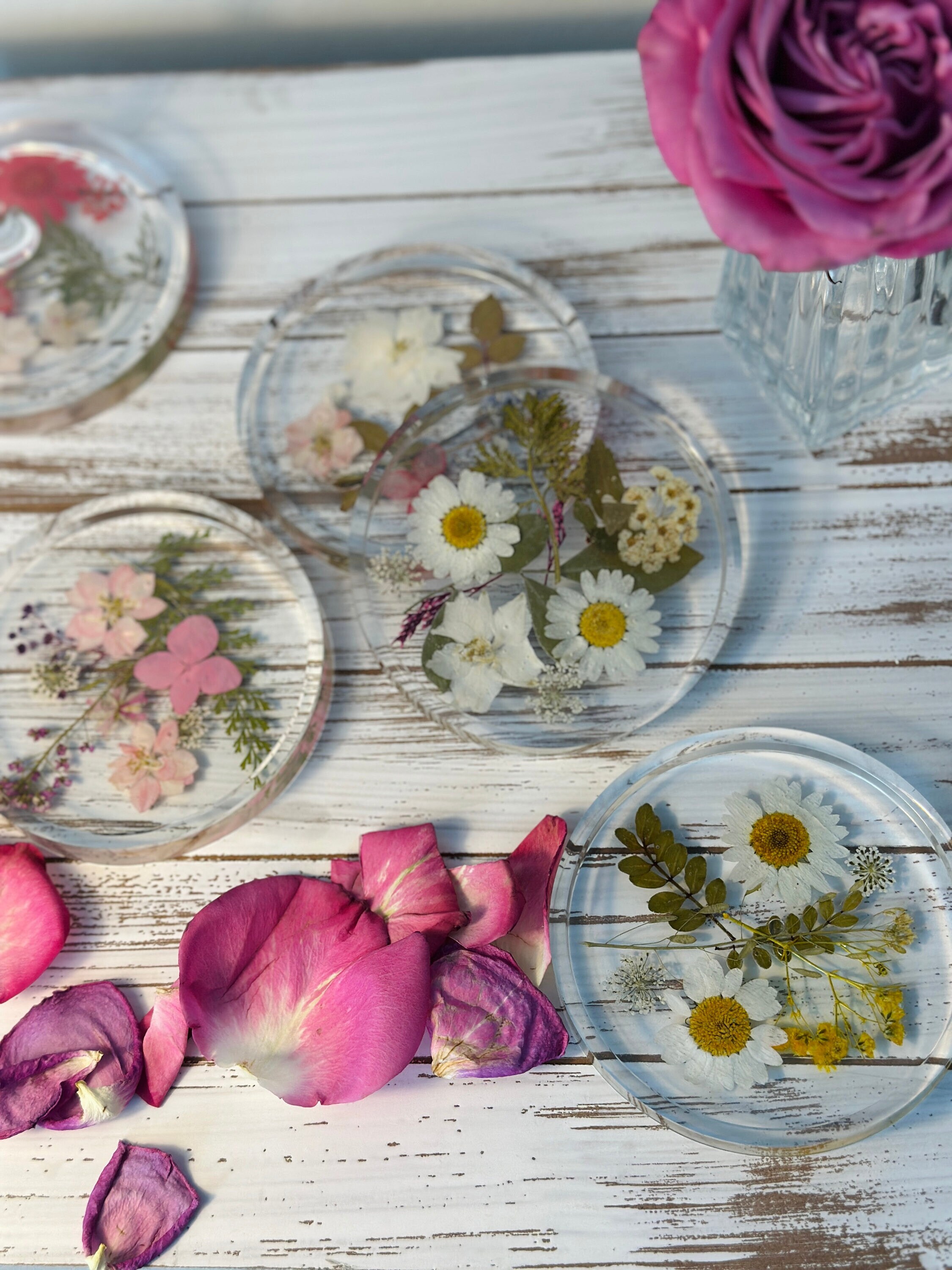 Set of 4 Wildflower Coasters, Stackable Coasters, Boho Coasters, Summer ...