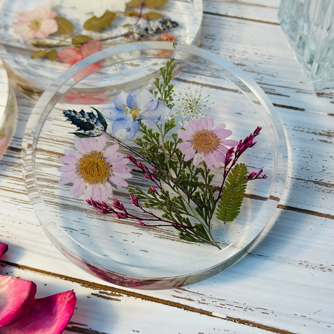 Set of 4 Wildflower Coasters, Stackable Coasters, Boho Coasters, Summer ...