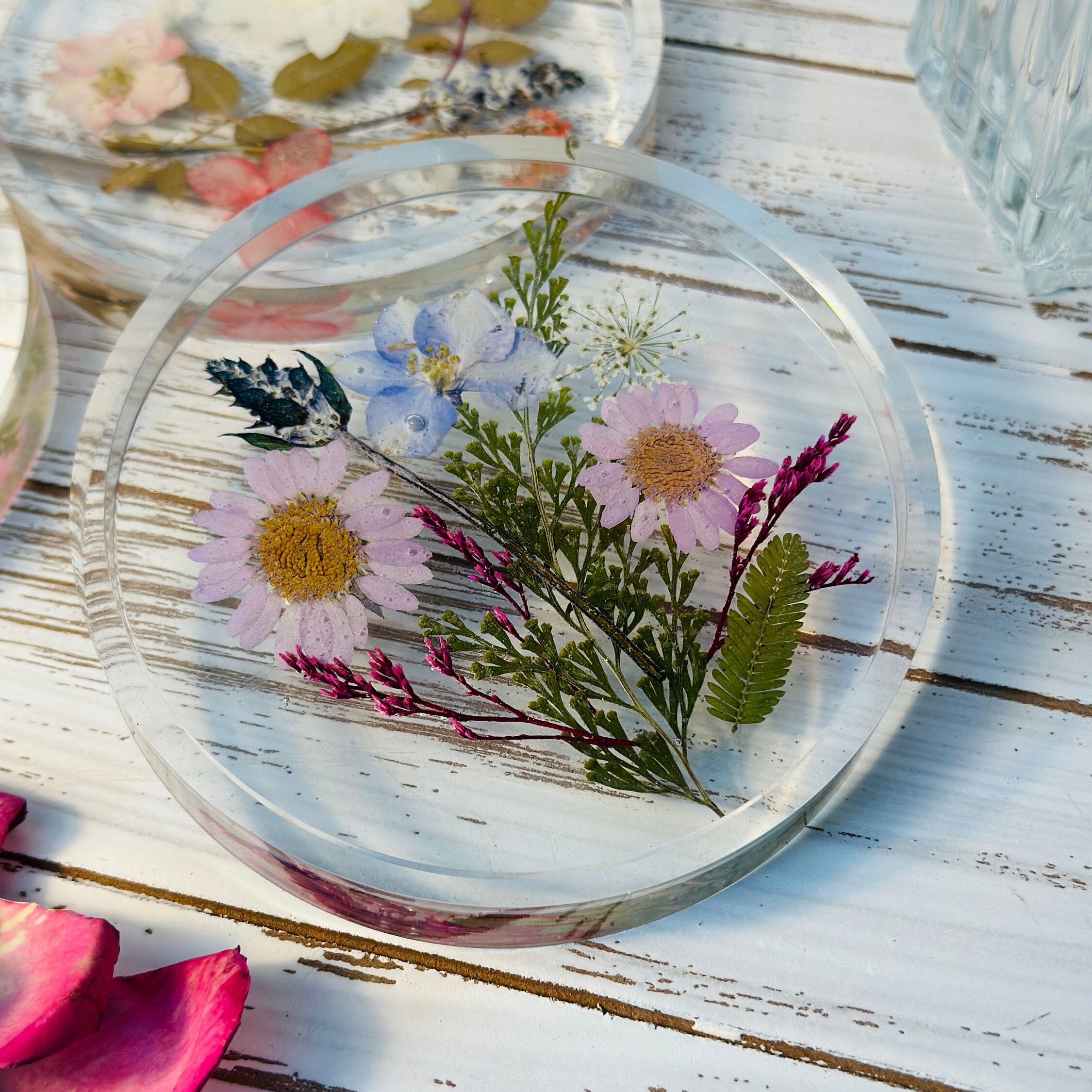 Set of 4 Wildflower Coasters, Stackable Coasters, Boho Coasters, Summer ...