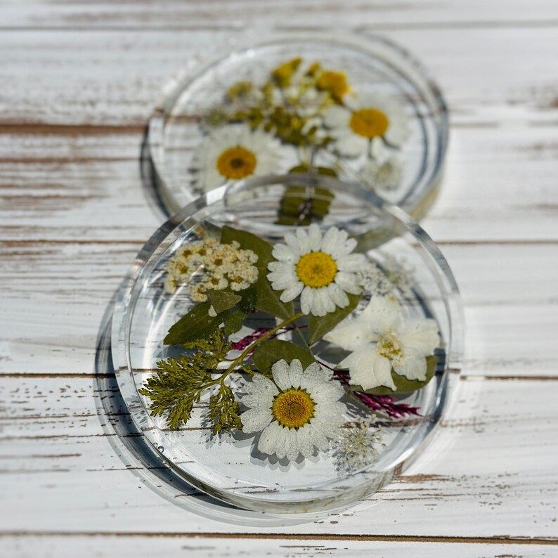 Set of 4 Wildflower Coasters, Stackable Coasters, Boho Coasters, Summer ...