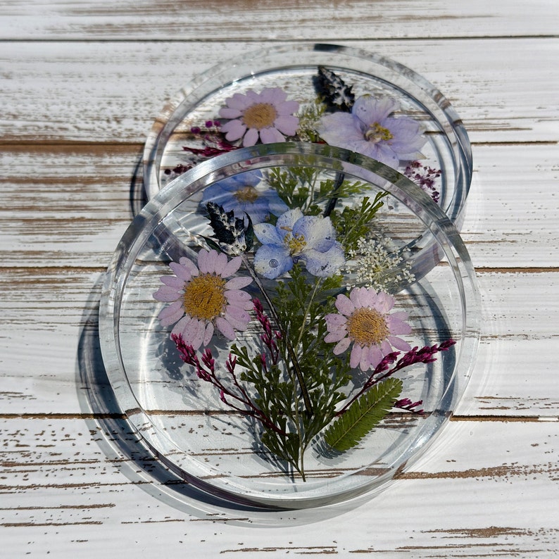 Set of 4 Wildflower Coasters, Stackable Coasters, Boho Coasters, Summer ...