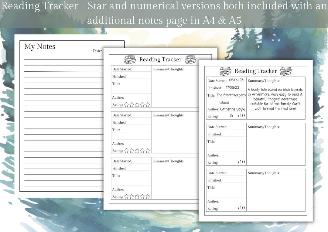Printable Reading Tracker Log PDF | Digital Download - Two Versions ...