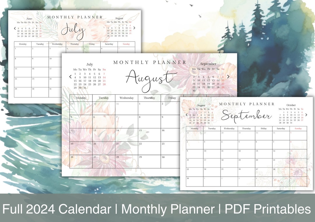 Printable Digital Download 2024 Calendar Autumn Flowers PDF | Lined and ...