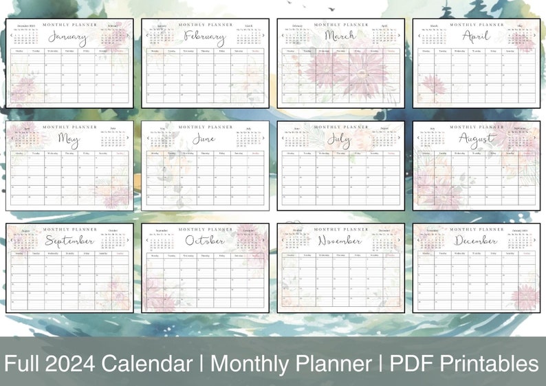 Printable Digital Download 2024 Calendar Autumn Flowers PDF | Lined and ...