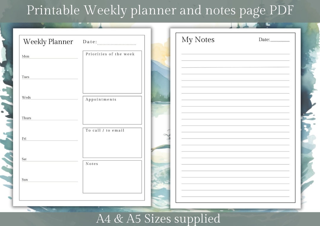 Printable Weekly Planner PDF Instant Download - Etsy