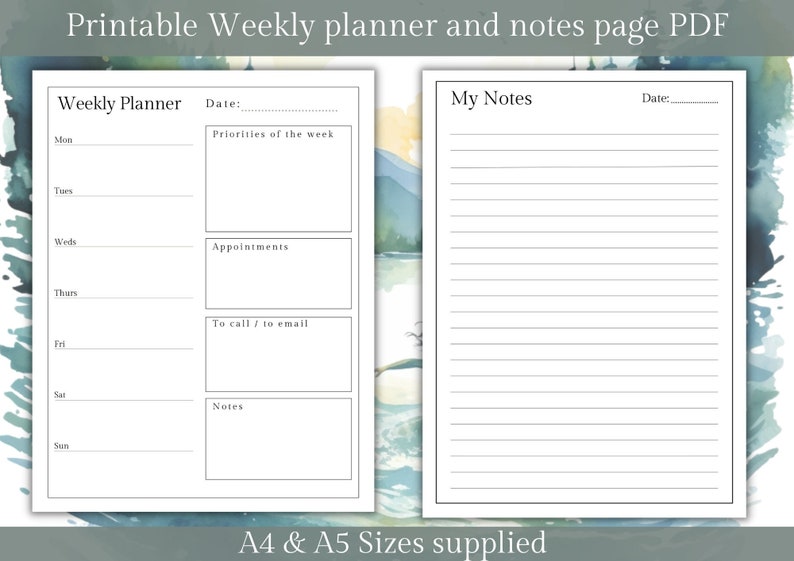 Printable Weekly Planner PDF Instant Download - Etsy