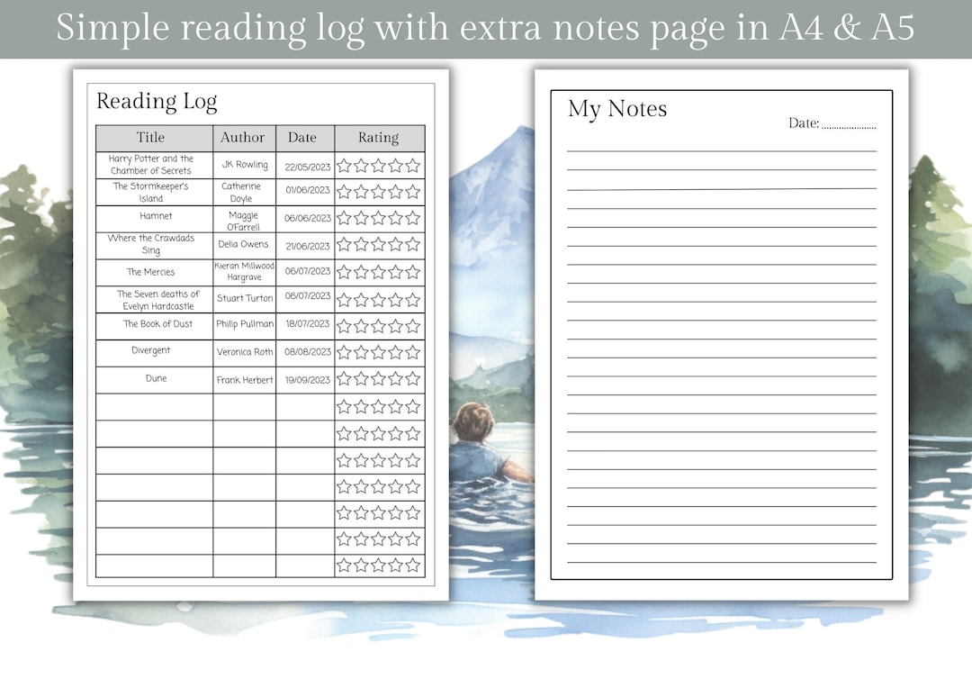 Simple Reading Log Printable PDF Digital Download - Etsy