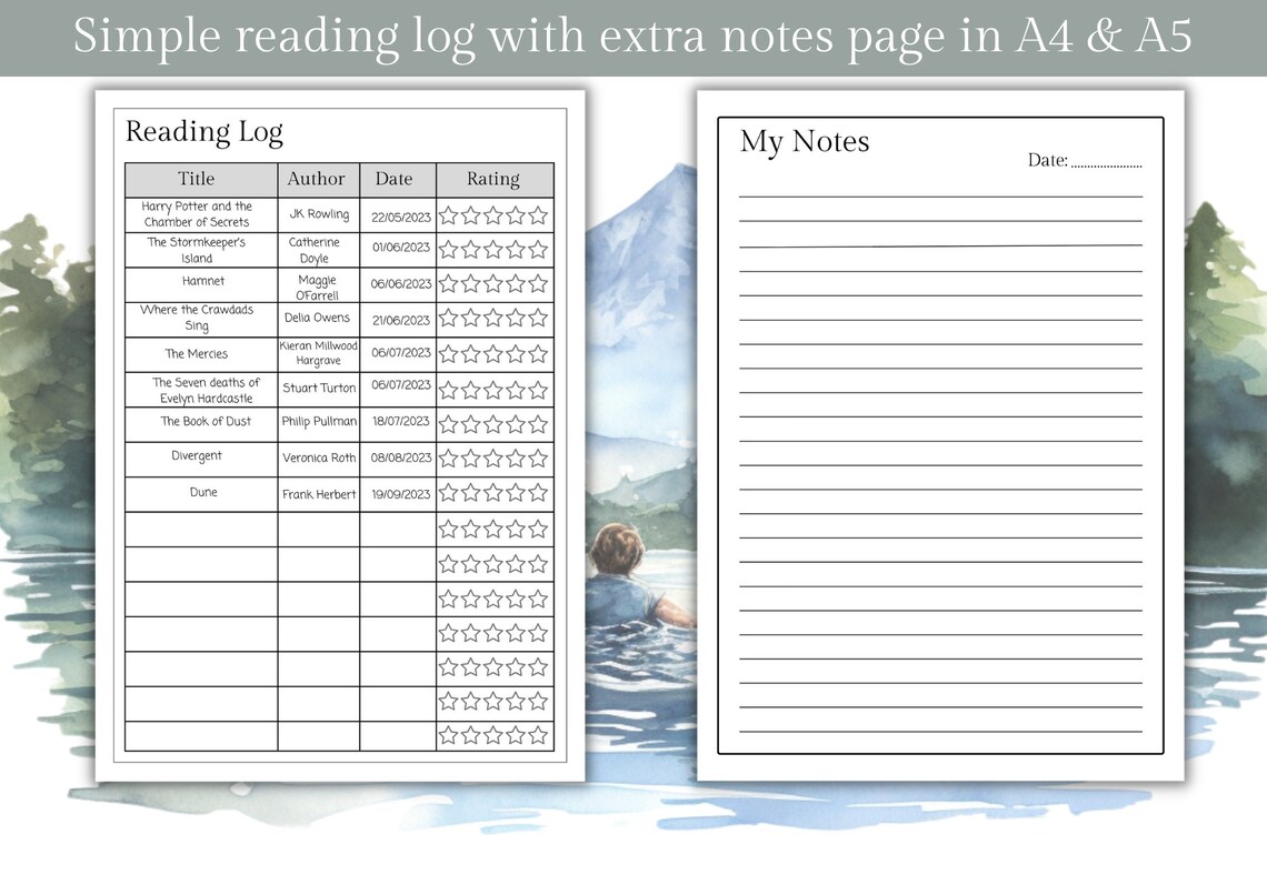 Simple Reading Log Printable PDF Digital Download - Etsy