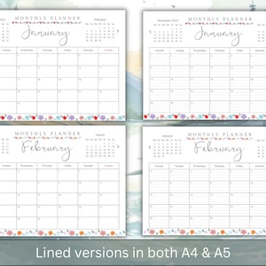 Printable Digital Download 2024 Calendar Flowers PDF | Lined and ...