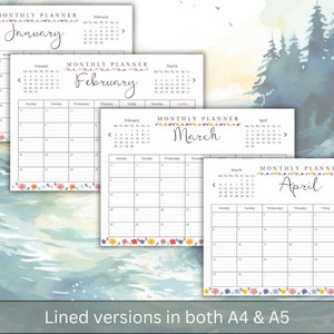 Printable Digital Download 2024 Calendar Flowers PDF | Lined and ...