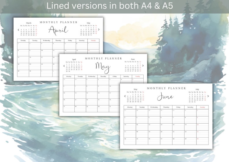 Printable Digital Download 2024 Calendar PDF | Lined and Unlined ...