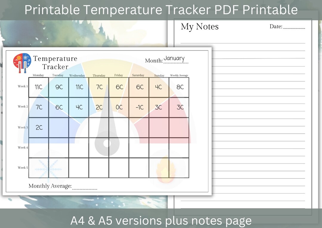 Monthly Temperaturetracker PDF Downloadable Printable A4 & A5 - Etsy
