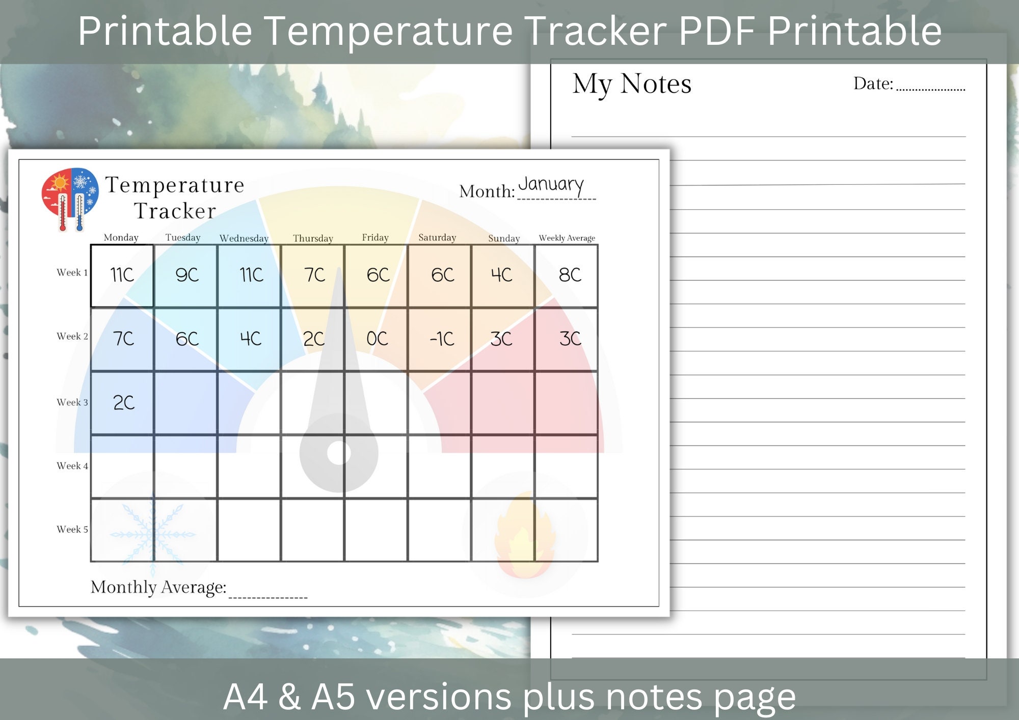 Monthly Temperaturetracker PDF Downloadable Printable A4 & A5 - Etsy