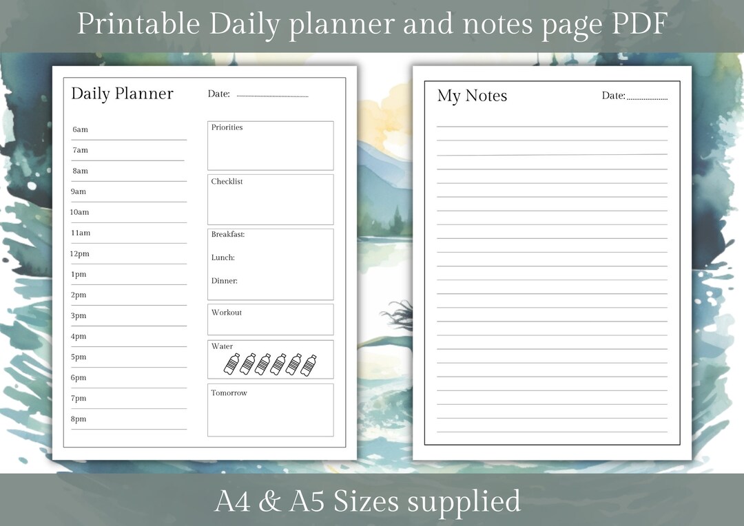 Printable Daily Planner PDF | A4 & A5 Sizes Supplied | Instant Digital ...