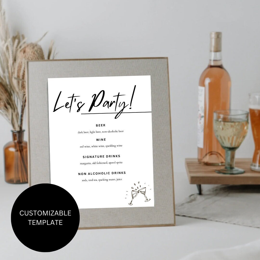 Let's Party Bar Menu Wedding Template Sign - Etsy