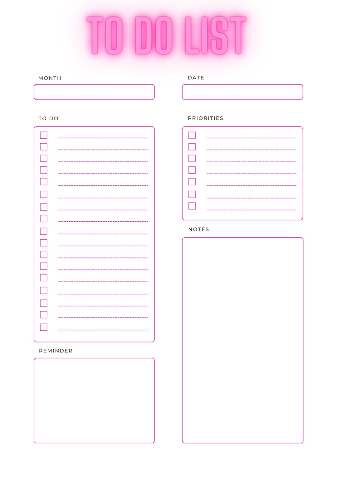 Pink to Do List, Planner, to Do List Template, Planner, Downloadable to ...