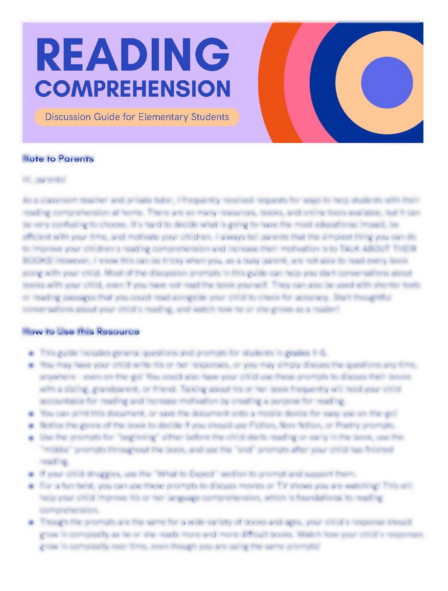 Complete Reading Comprehension Discussion Guide for Elementary - Etsy