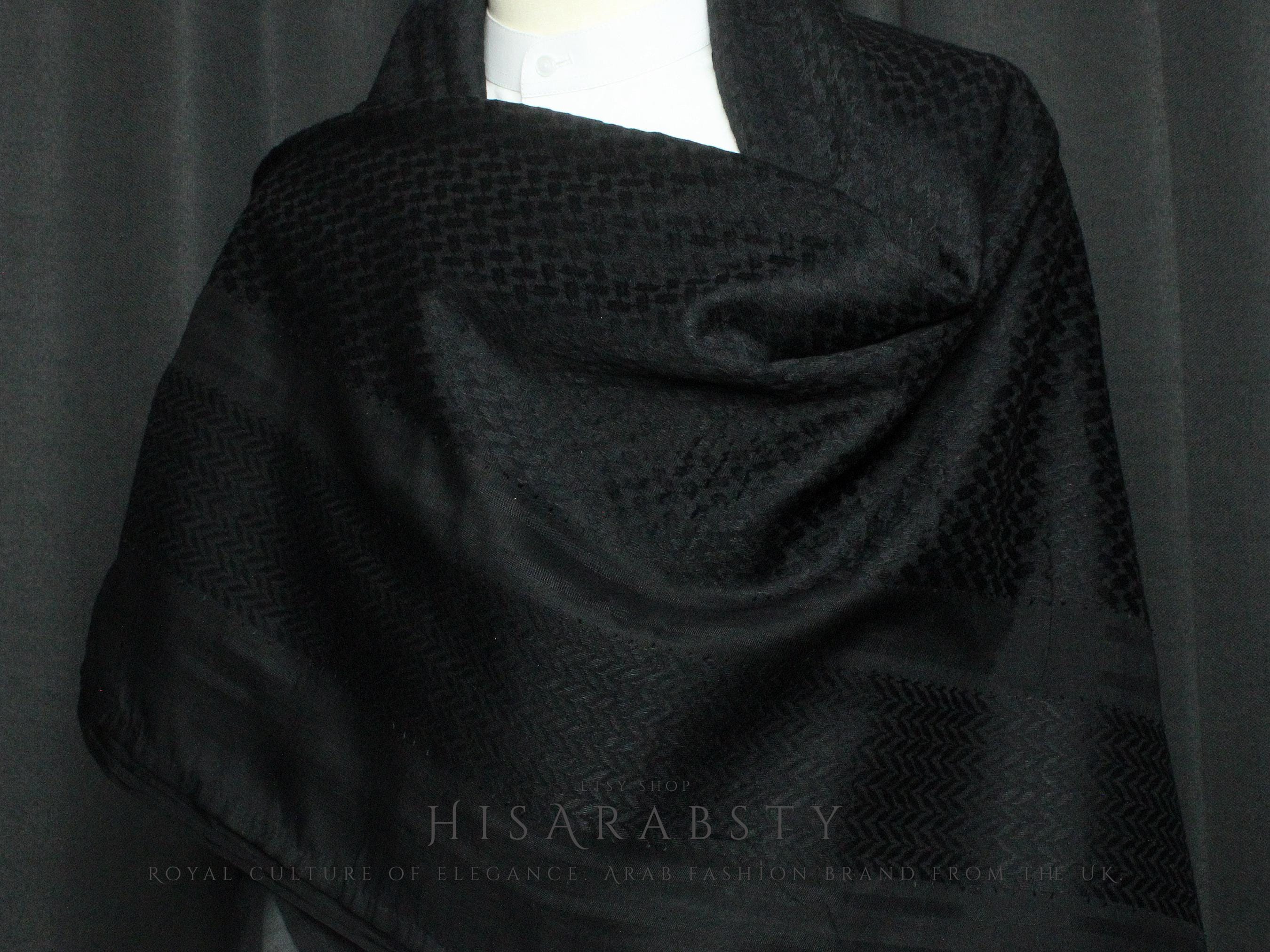 Full Black Shemagh Original Arabian Scarf Saudi Arabian Imamah Islamic ...