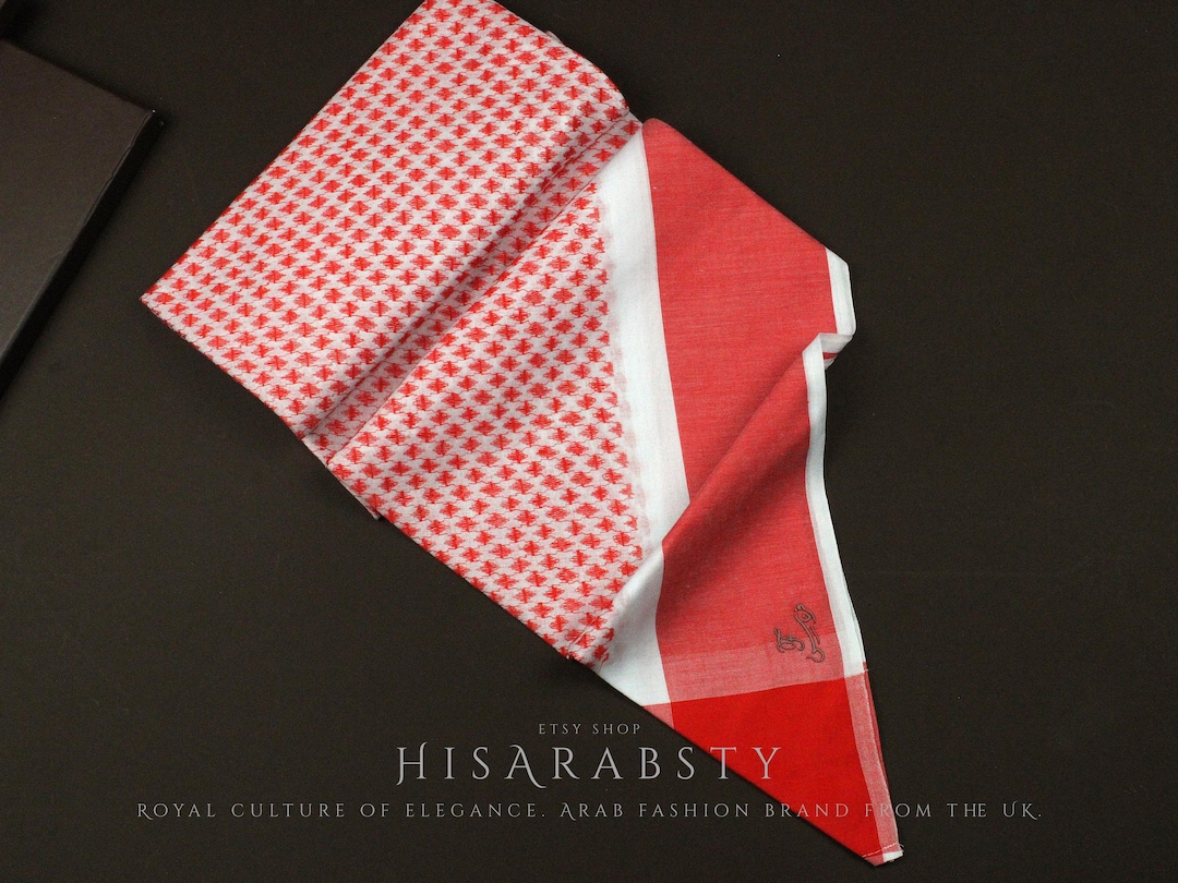 Unique Superior Quality Shemagh White and Red Keffiyeh Original Arabian ...