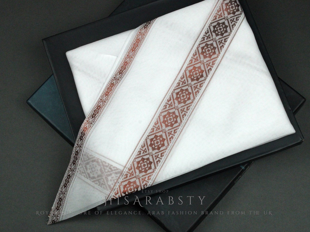 Authentic White and Maroon Embroidered Premium Emirati Qatari Ghutra ...