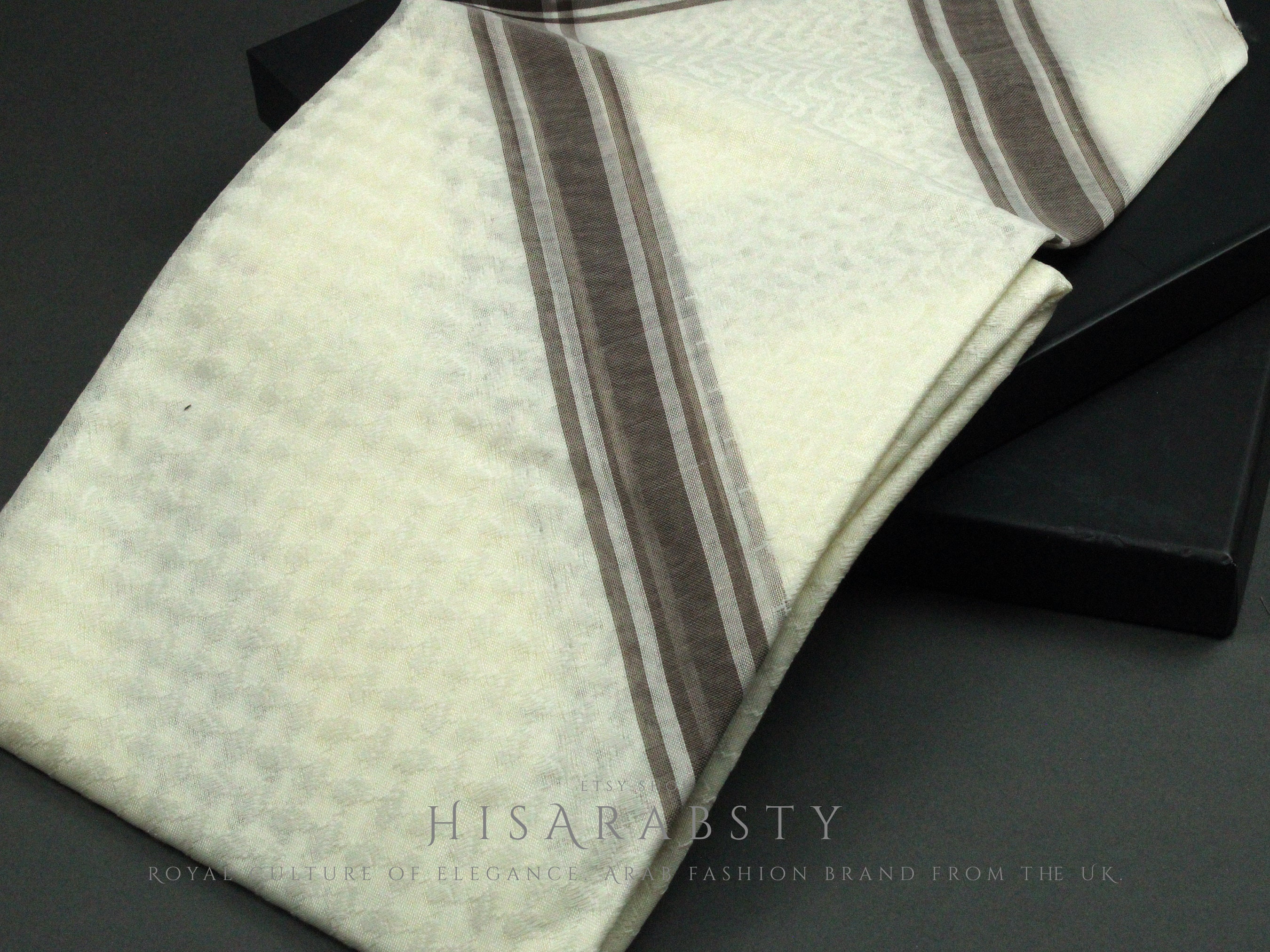 Rare Premium Cream Shemagh With Brown Line Keffiyeh Original Arab Scarf ...