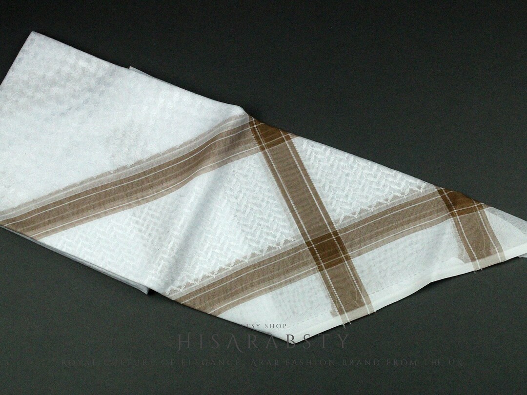 Rare Premium White Shemagh With Rose Gold Line Keffiyeh Original Arab ...