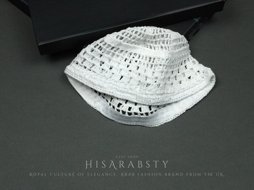 Premium White Kuwaiti Kufi Child Size With Elastic Border Handmade Hat ...