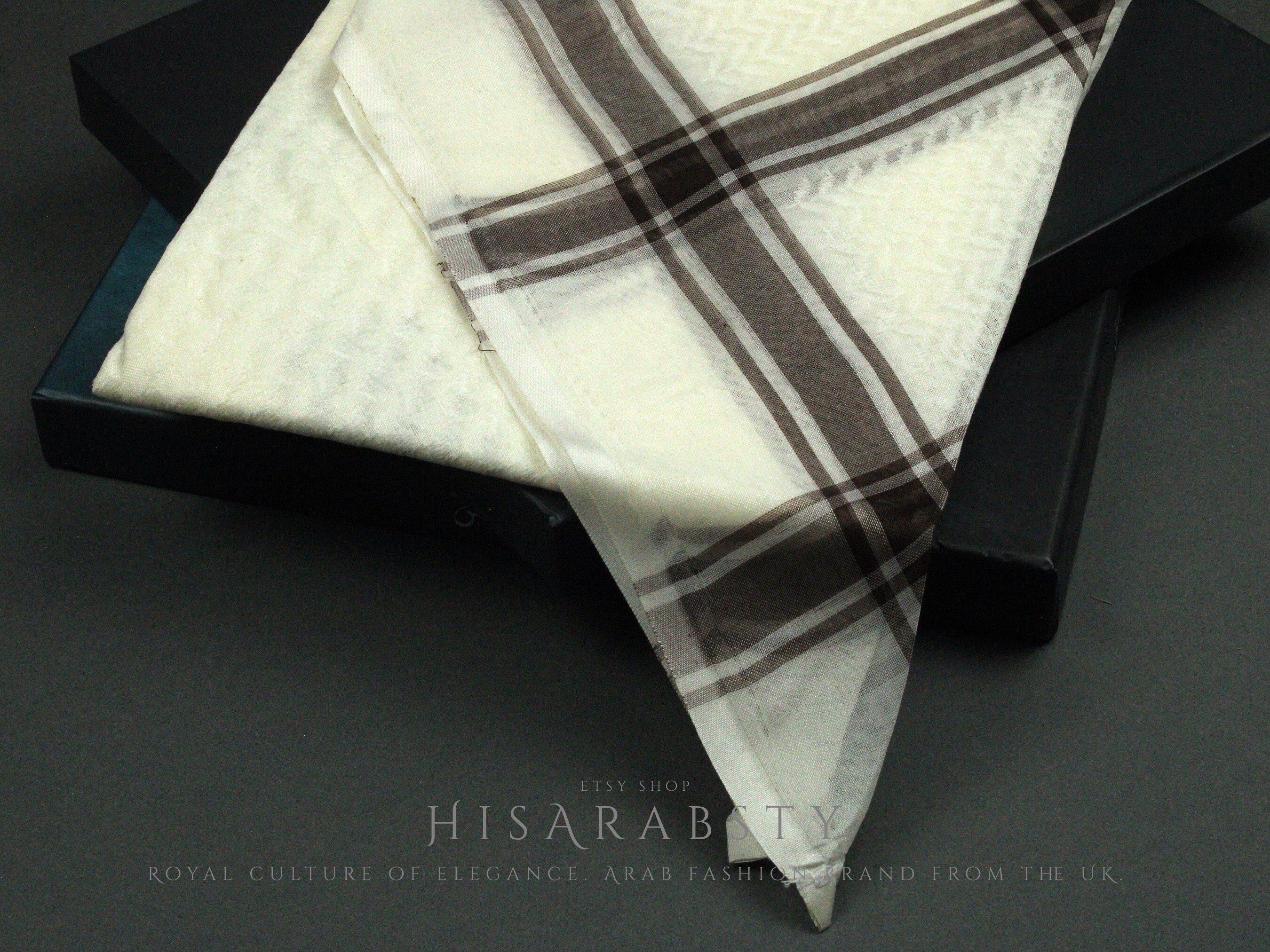 Rare Premium Cream Shemagh With Brown Line Keffiyeh Original Arab Scarf ...