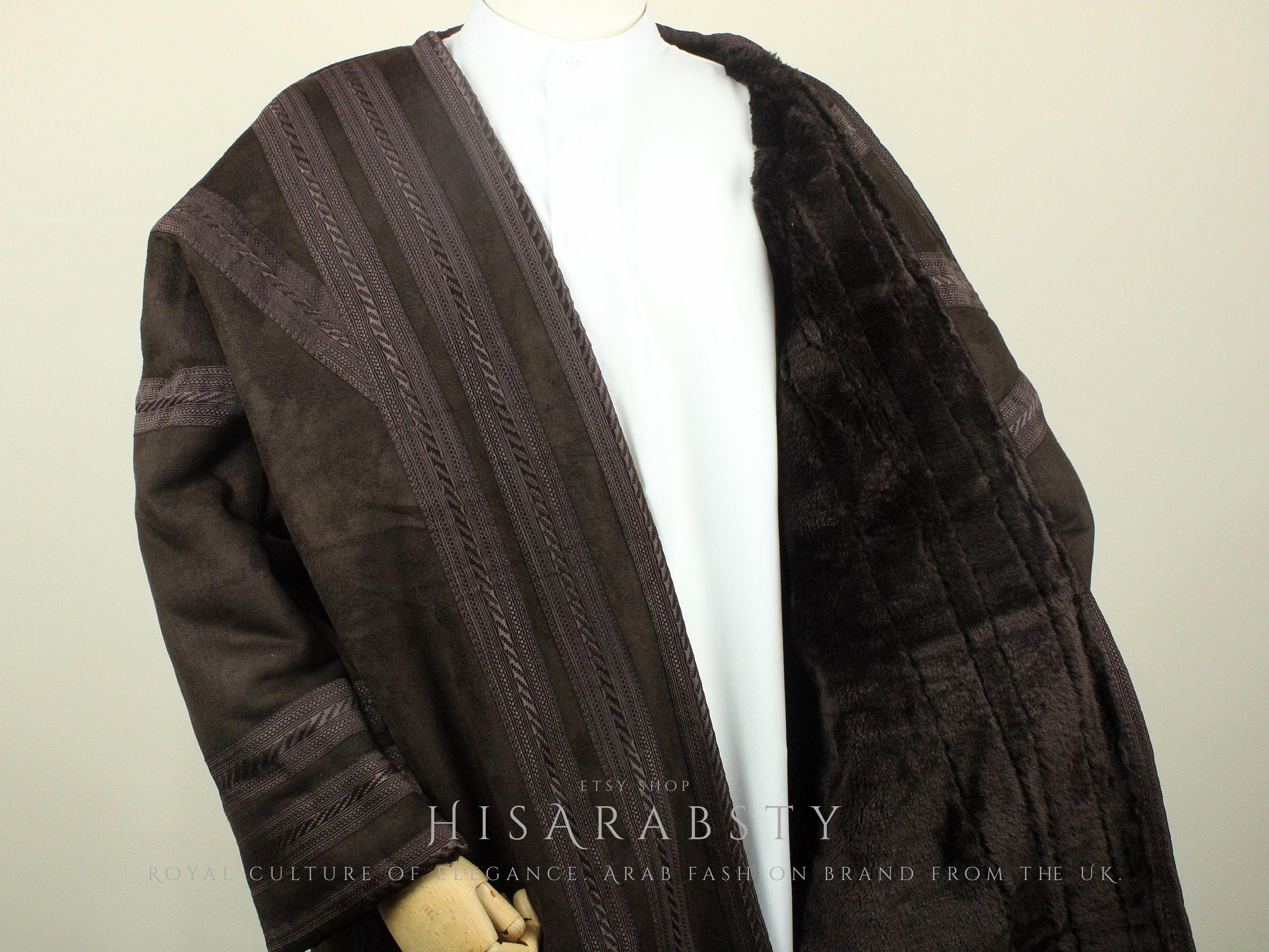 Chocolate Brown Farwa Bisht Mishla ʿabāʾa Arabian Coat Fur Lined Warm ...
