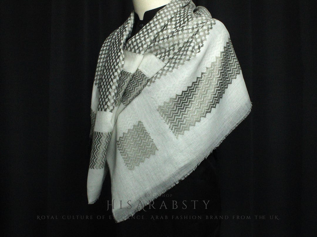 Rare Retro Style Grey and White Shemagh Keffiyeh Original Arab Scarf ...