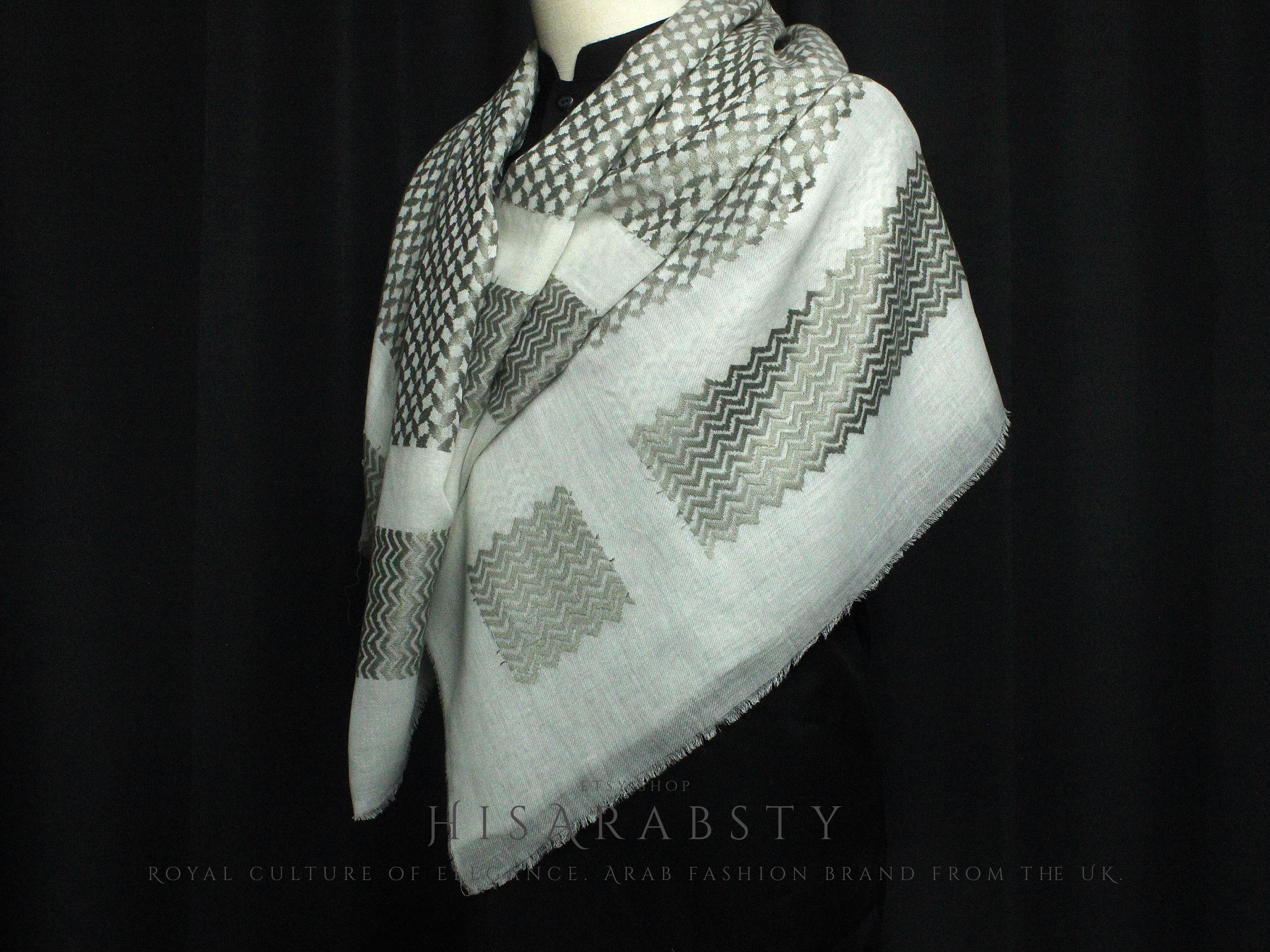 Rare Retro Style Grey and White Shemagh Keffiyeh Original Arab Scarf ...